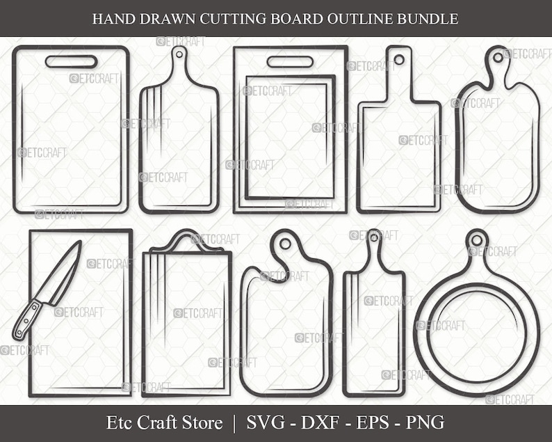 Cutting Board Outline SVG Bundle: Kitchen Board Cut Files (digital ...