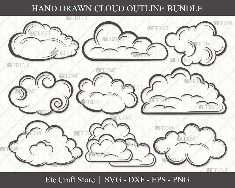 Cloud Outline SVG Cut File Rain Cloud Svg Weather Svg - Etsy