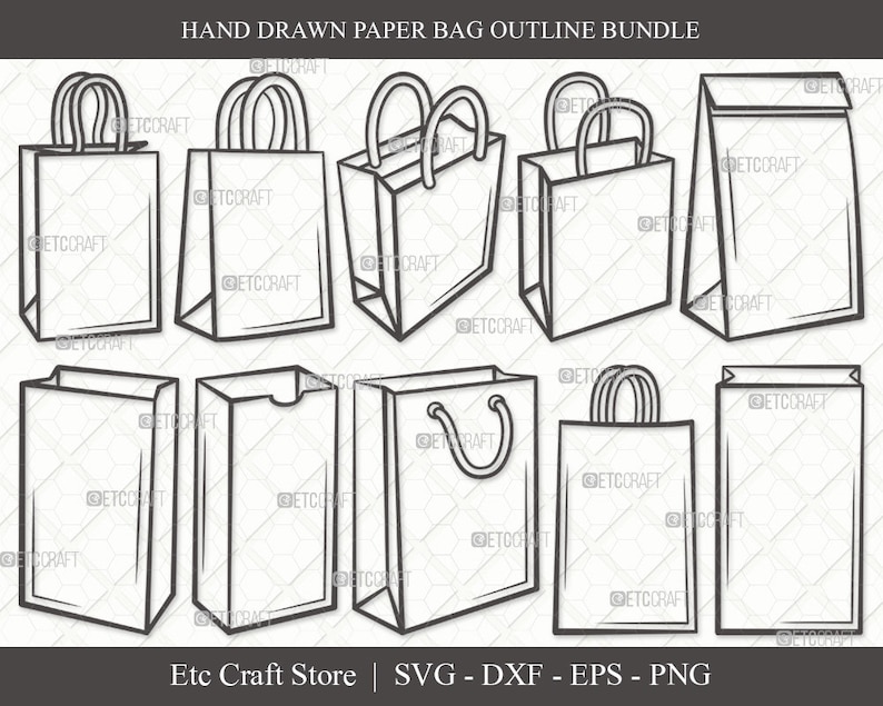 Paper Bag Outline SVG Cut File | Paper Bag Svg | Bag Svg | Hand Bag Svg ...