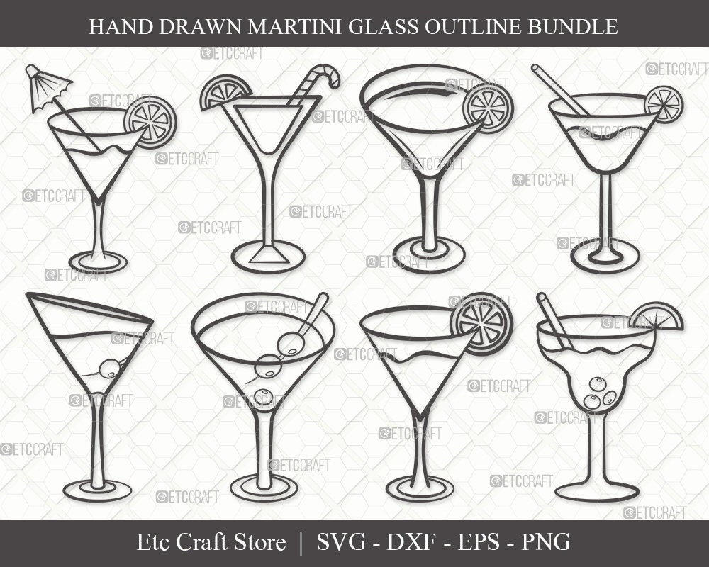 Martini Glass Outline SVG Cut File, Margarita Glass, Wine Glass, Lime ...