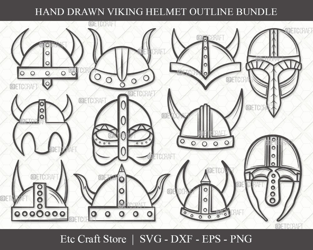 Viking Helmet Outline SVG Cut File Helmet With Horns Svg Helmet Svg ...