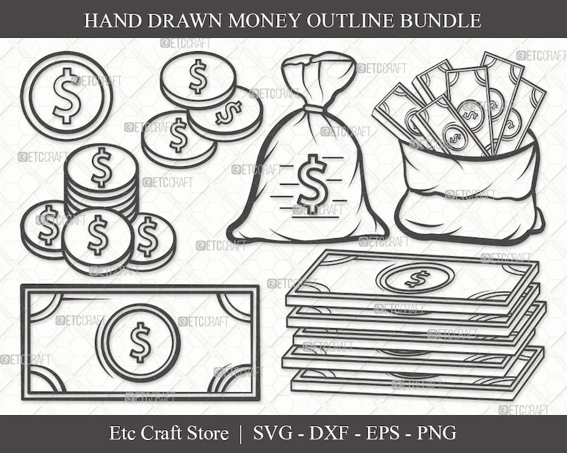 Money Outline SVG Cut File Dollars Svg Money Bag With - Etsy