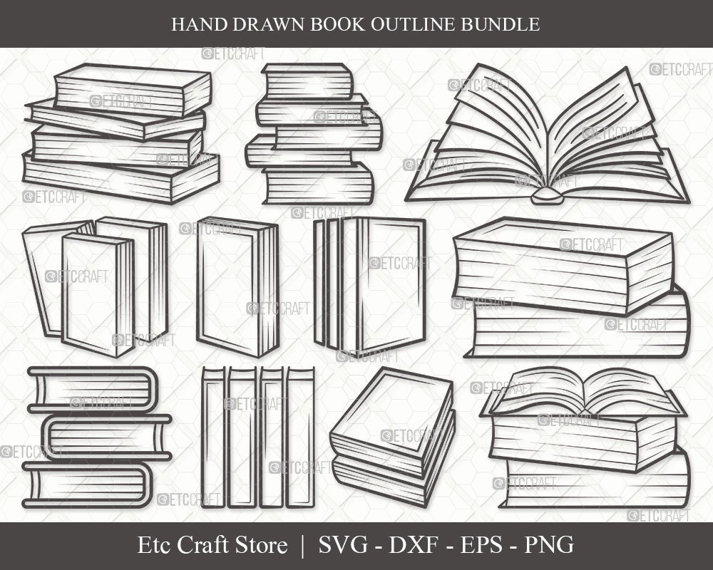 Book Outline SVG Cut File | Book Club Svg | Stacked Books Svg | Open ...