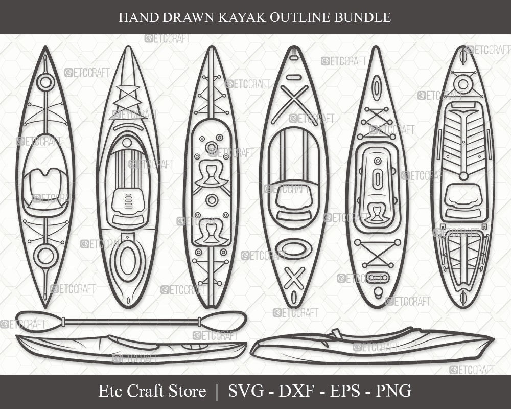 Kayak Outline SVG Cut File: Kayaker & Paddle Designs (digital Download ...