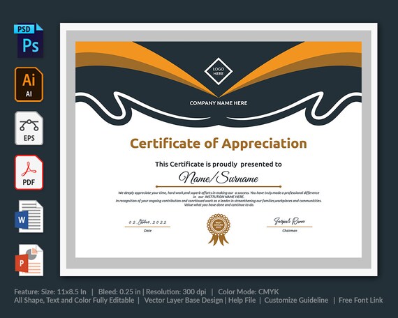Certificate of Appreciation Printable Certificate Template - Etsy
