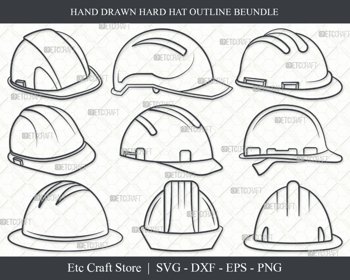 Hard Hat Outline SVG Bundle: Construction & Safety Helmet Designs ...