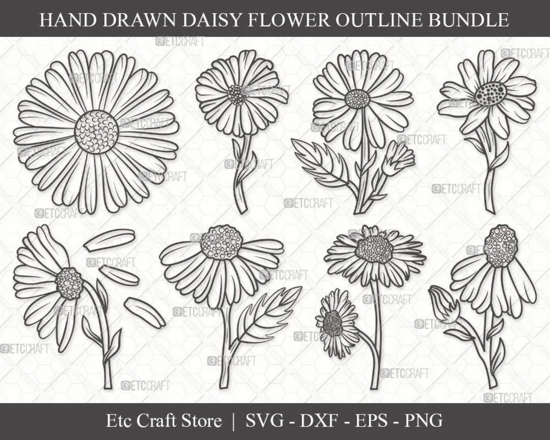Daisy Flower Outline SVG Cut Files: Clipart Bundle (digital Download ...