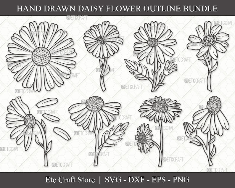 Daisy Flower Outline SVG Cut Files Daisy Flower Clipart - Etsy