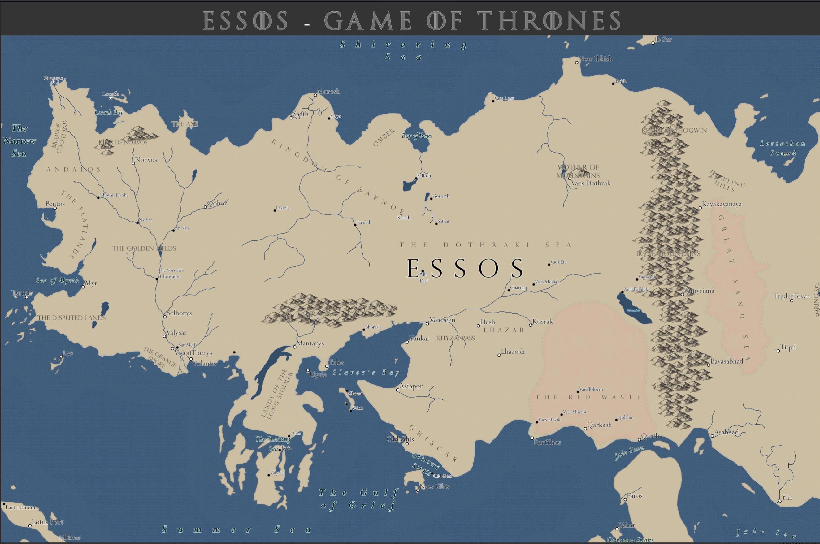 Game Of Thrones Map Essos Etsy 0743