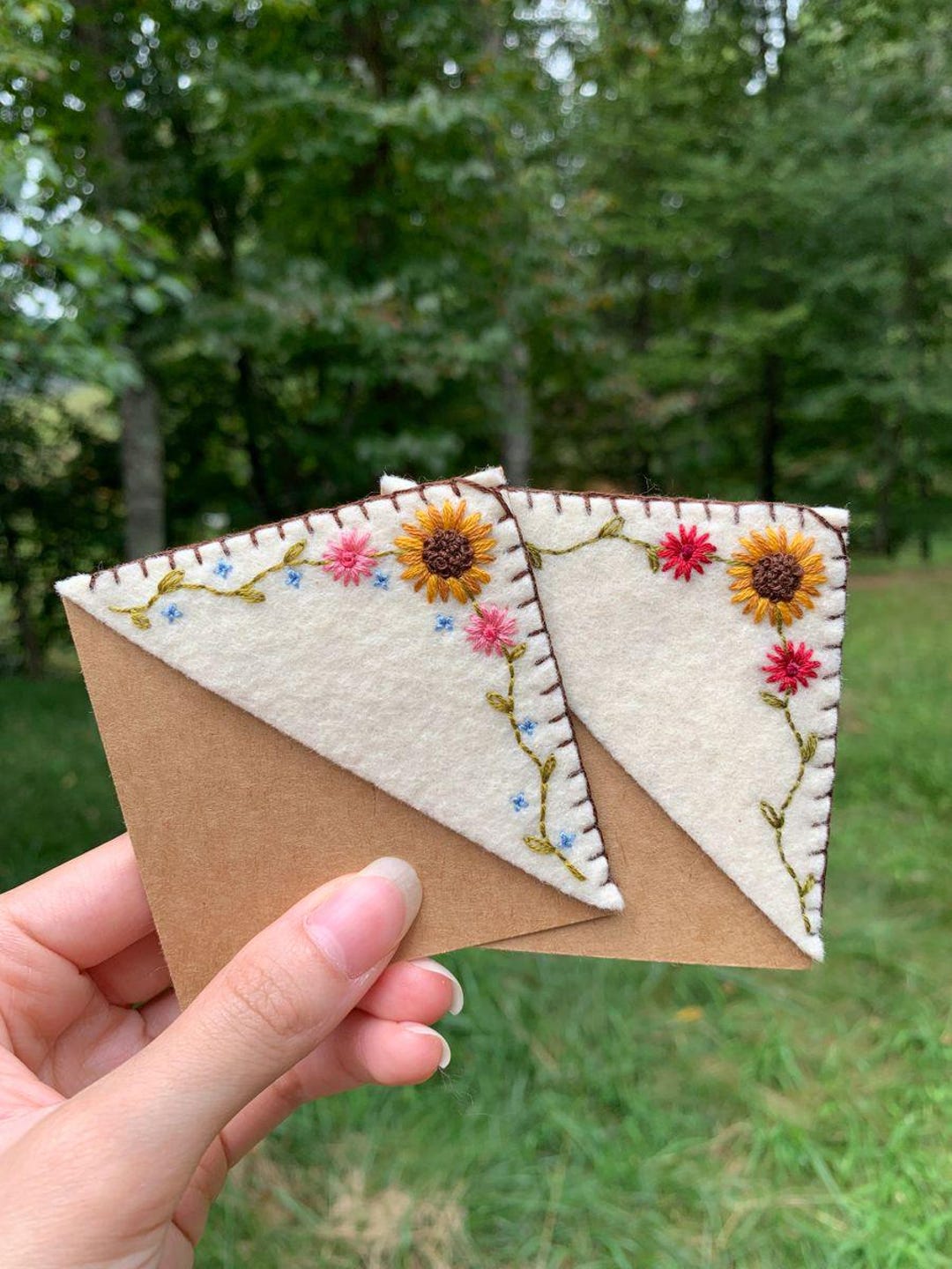 Hand Embroidered Felt Mini Corner Page Bookmark - Sunflowers, Available ...