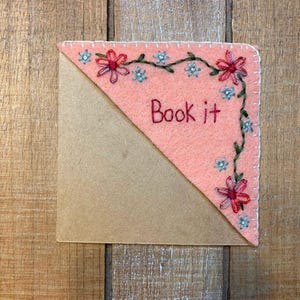 Felt Embroidered Corner Page Bookmark- Book It - Etsy