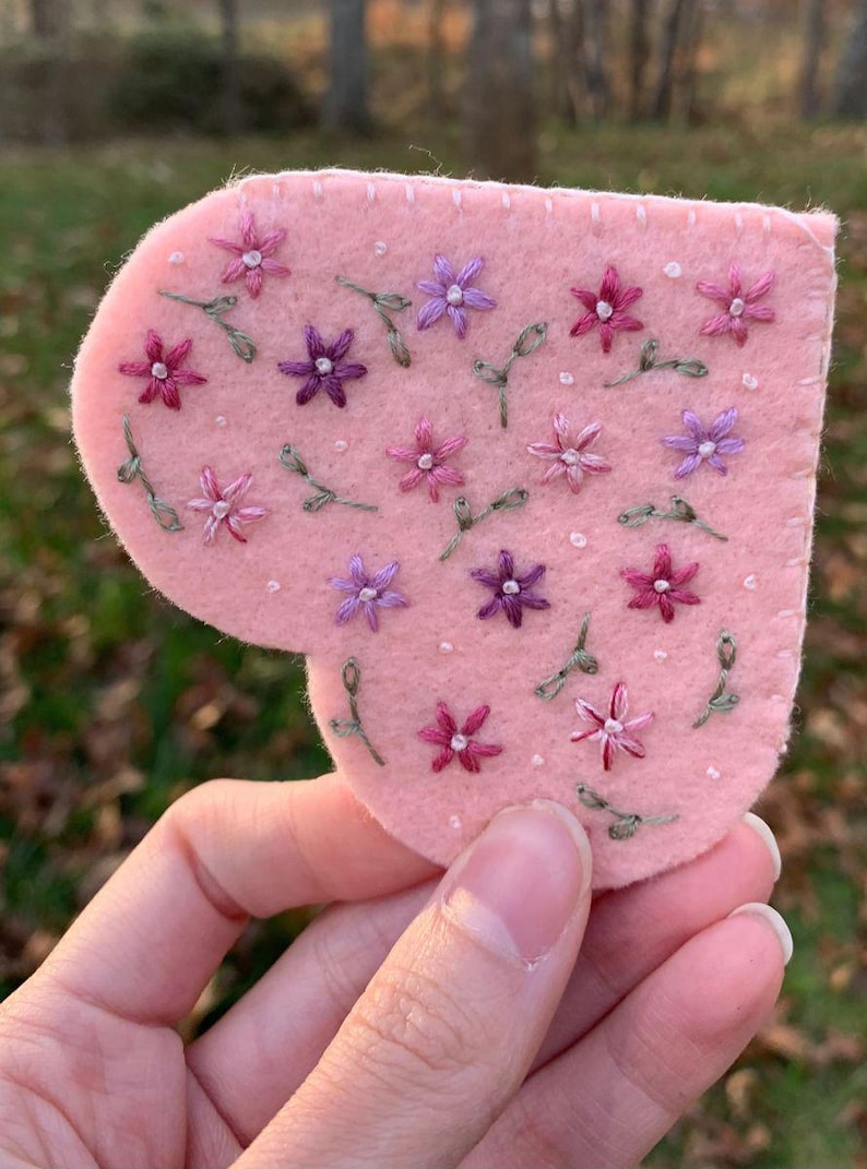 Felt Embroidered Corner Page Heart Bookmark Pink Floral - Etsy