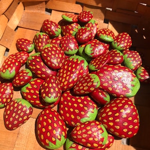 Hand Painted Strawberry Garden Stones - Etsy