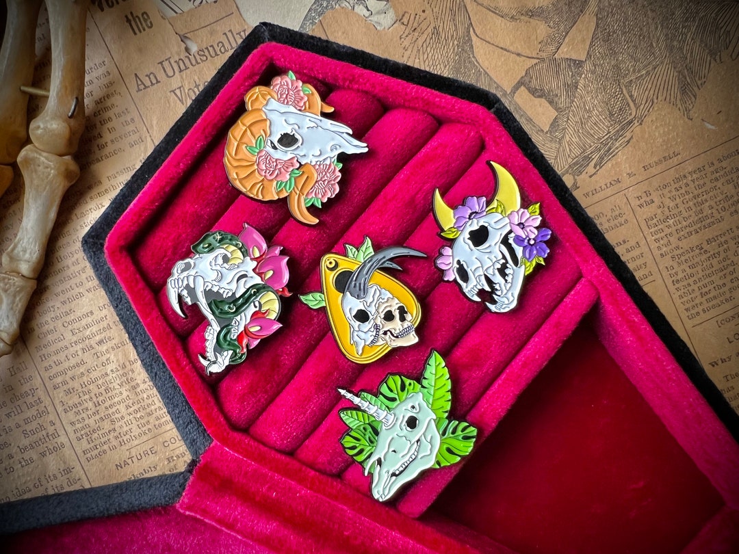 Floral Animal Skulls Enamel Metal Pins - Etsy