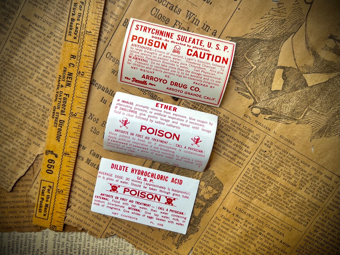 Ether, Strychnine & Acid Vintage Poison Medicine Labels - Etsy