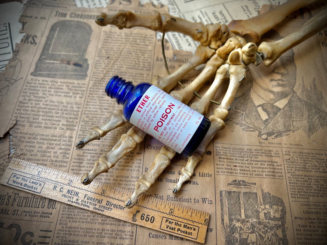 Vintage Ether Poison Label & Cobalt Glass Bottle - Etsy