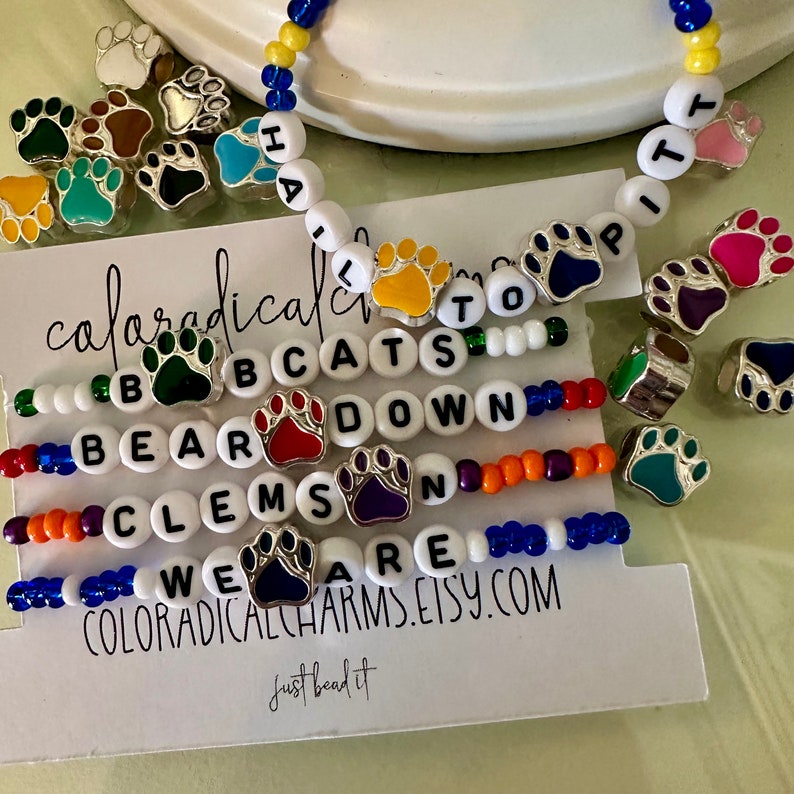 Custom Paw Print Beaded Mascot Bracelet, Team Colors - Etsy