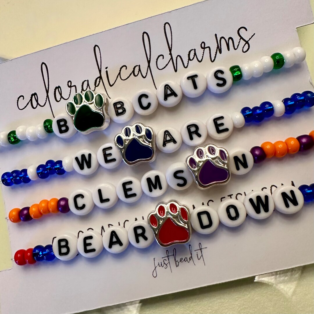 Custom Paw Print Beaded Mascot Bracelet, Team Colors - Etsy