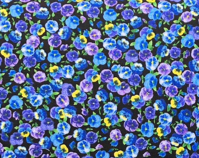 Mini Pansies Floral Fabric: Black 100% Quilting Cotton - Etsy