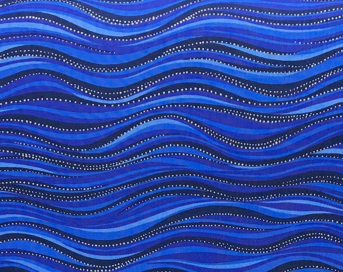 Navy Wave Fabric / 100% Quilter Cotton Fabric / Navy Blue Fabric / CW ...