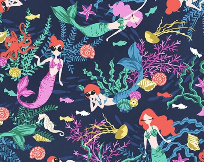 Mermaid Fabric / 100% Quilting Cotton / Blue Fabric / Mermaid in Blue ...