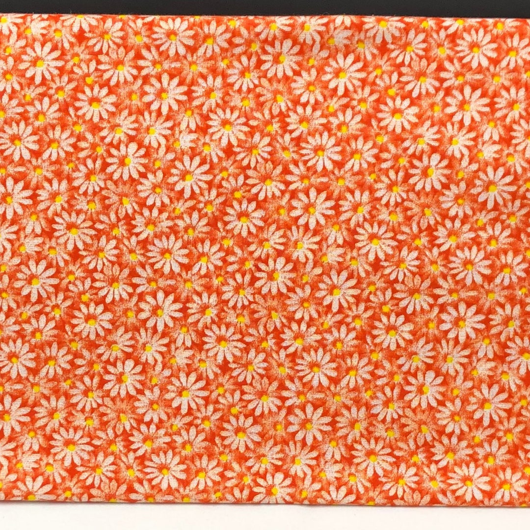 Orange Floral Fabric / 100% Cotton Fabric / Floral Fabric / Crazy Daisy ...