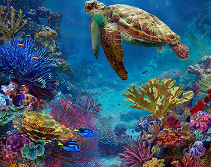 Ocean Turtle Panel / 100% Quilter Cotton / Tides of Color V5257-73 ...