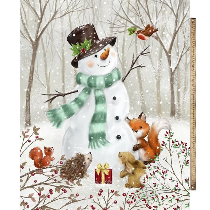 Snowman Fabric Panel / 100% Cotton Fabric / Snowman & Forest Friends ...