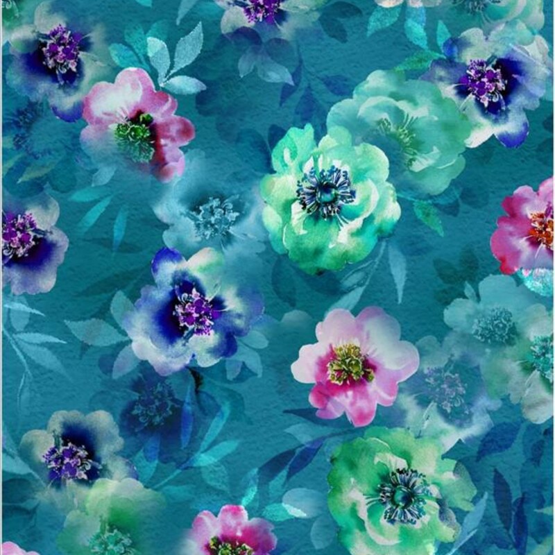 Teal Floral Fabric - Etsy