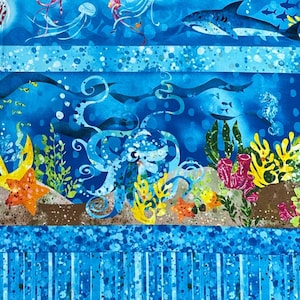 Ocean Fabric Panel / 100% Quilter Cotton Fabric / Aqua Blue Fabric ...
