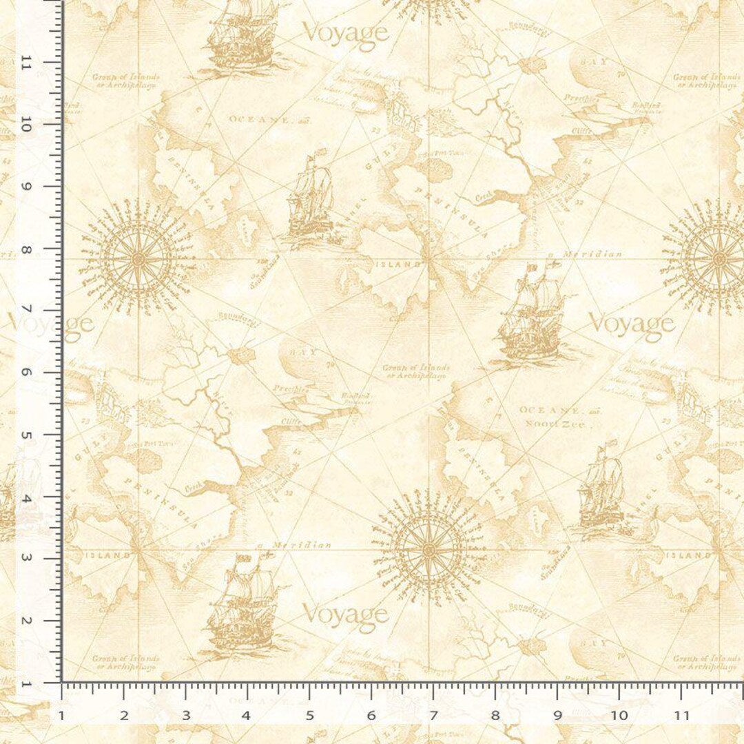 Sea Map Quilters Cotton Fabric, Beacon of Light, Natural Color, CD 3766 ...