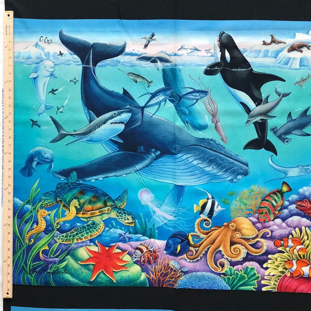 Ocean Fabric Panel / 100% Cotton Fabric / Under the Sea Fabric Panel ...