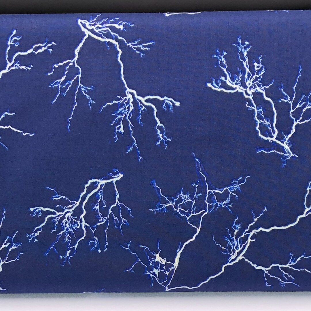 Lightning Sky Fabric / 100% Quilter Cotton / Dark Blue Fabric / Natural ...