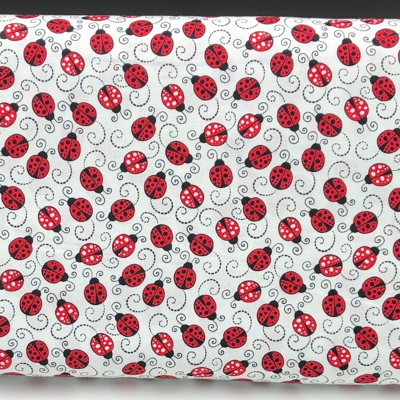 Ladybug Fabric / 100% Cotton Fabric / Ladybug Swirls on White | Etsy