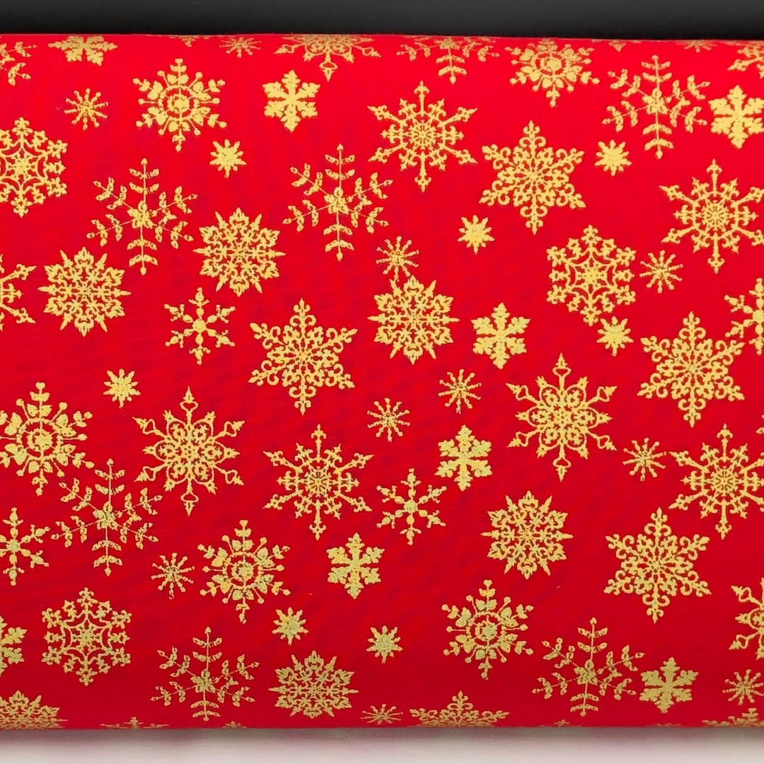 Snowflake Fabric / 100% Cotton Fabric / Festive Metallic Gold ...