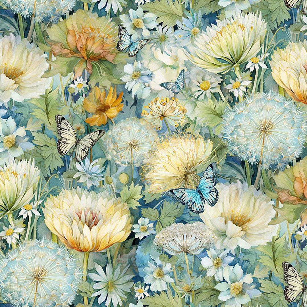Floral Fabric / 100% Quilter Cotton / Forest Floral and Butterflies ...