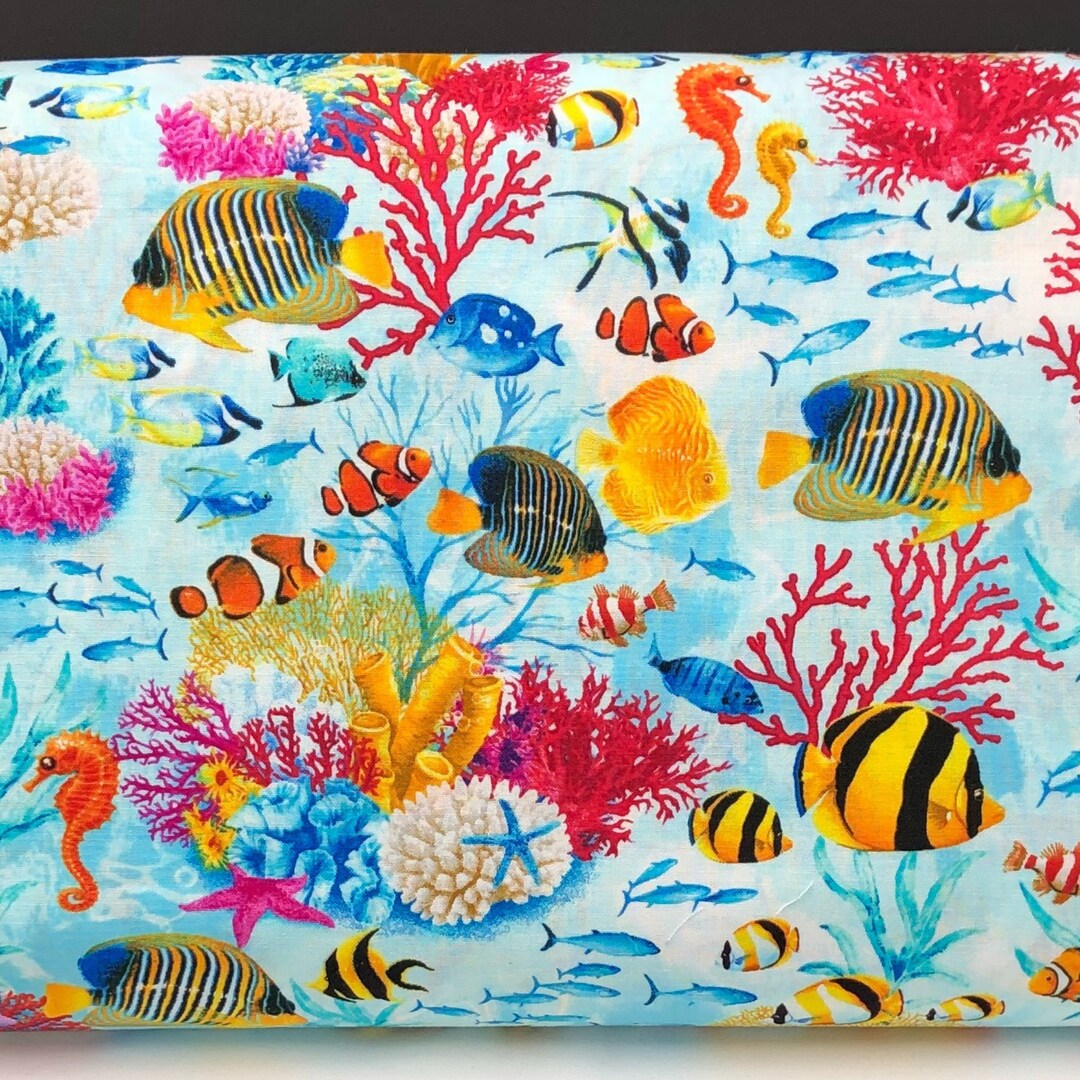 Ocean Fabric / 100% Quilter Cotton / Under the Sea Creatures / Sea ...
