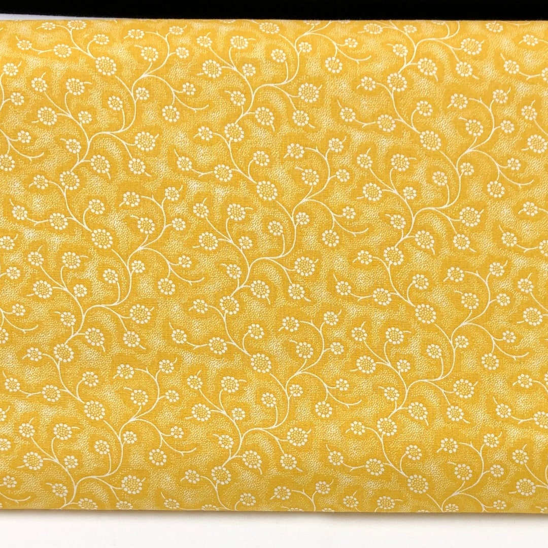 Yellow Fabric / 100% Cotton Fabric / Poppy Yellow / Vines and Berries ...