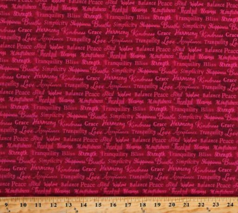 Inspirational Words Cotton Fabric: Dark Red Quilter Cotton, Good Vibes ...
