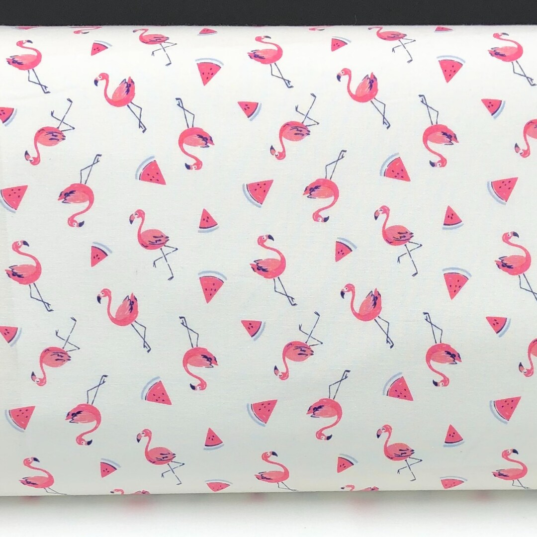 Flamingo Fabric / 100% Cotton Fabric / Tossed Flamingos Watermelon ...