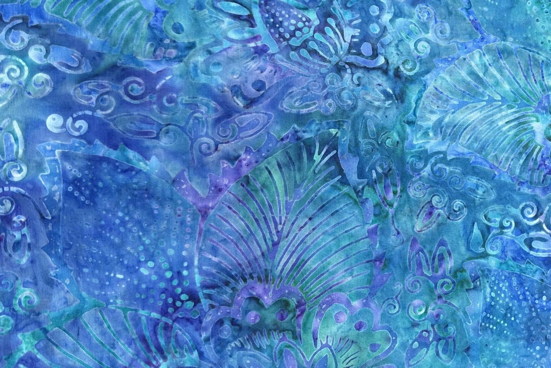 ONLY 1/4 Yard Cuts Remain / Blue Green Batik Fabric / 100% Cotton Hand ...