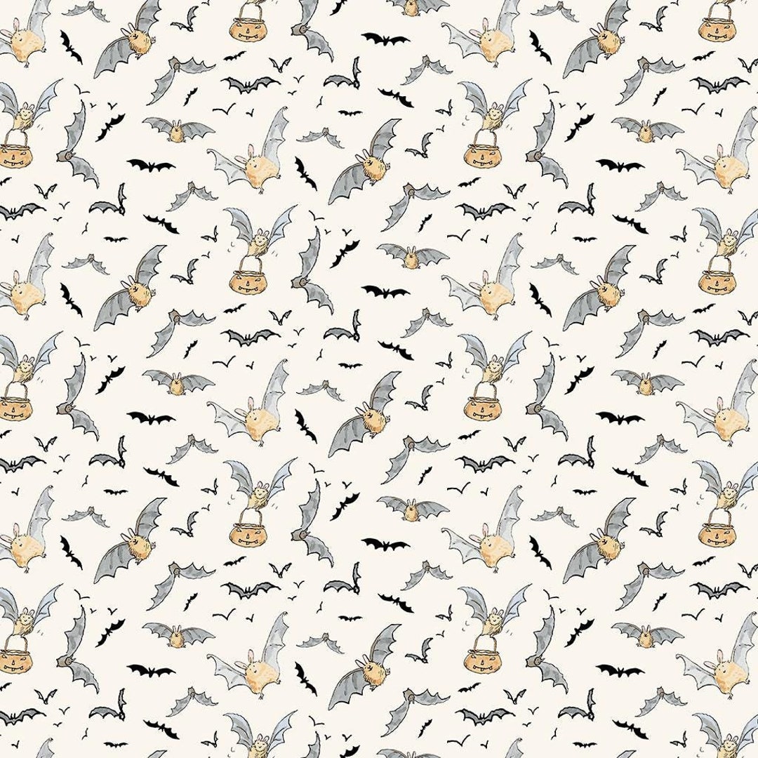 Halloween Bats Fabric / 100% Quilting Cotton / Bats on Cream ...