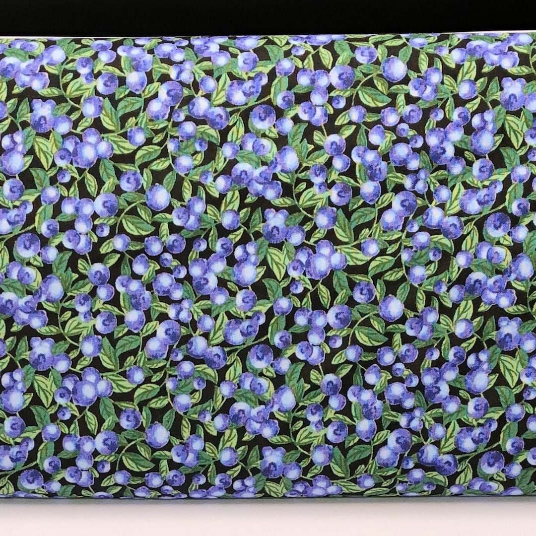 Blueberry Print Quilter Cotton Fabric, Blueberries on Black Background ...