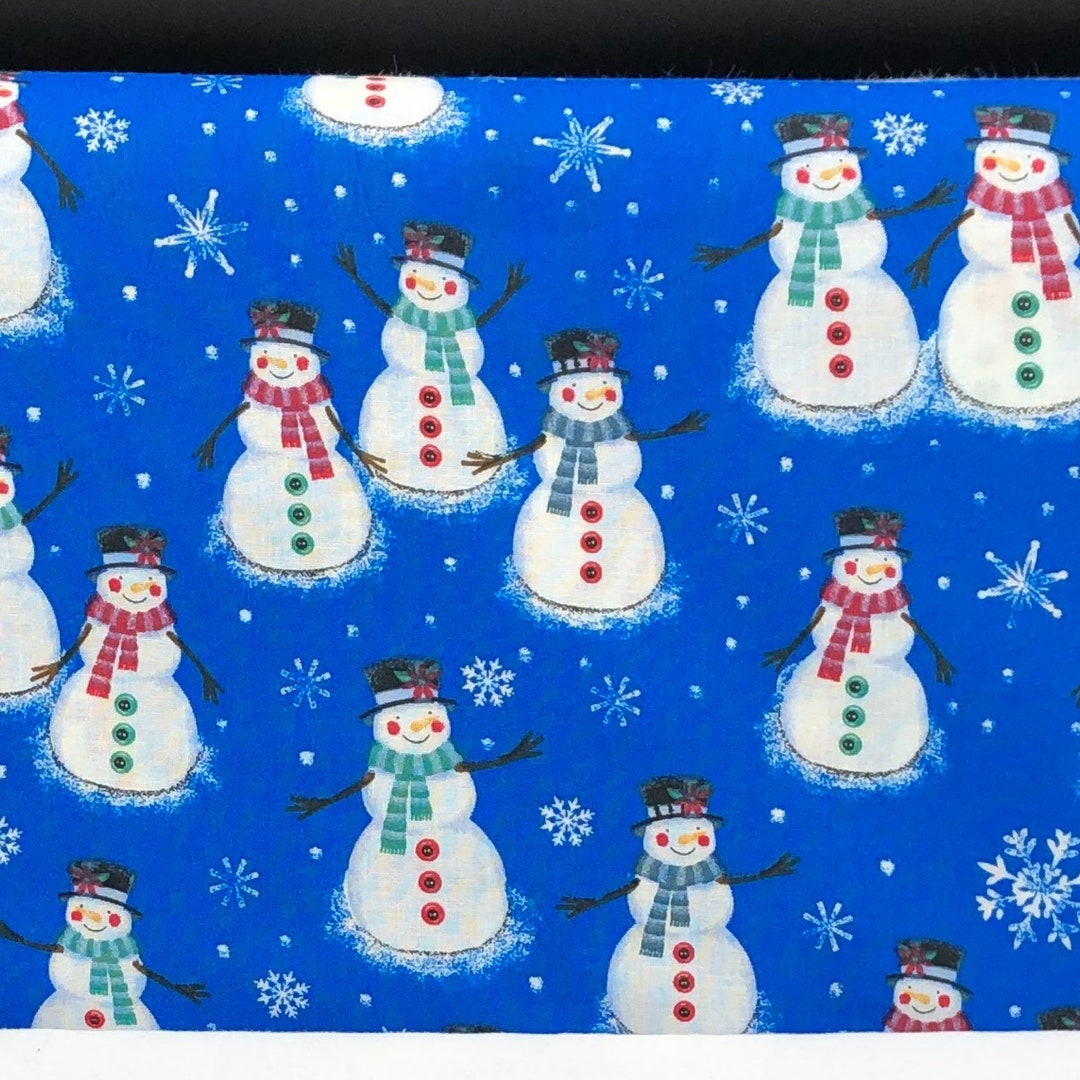 Snowman Fabric / 100% Cotton Fabric / Snowman on Blue 299 Fabric / by ...