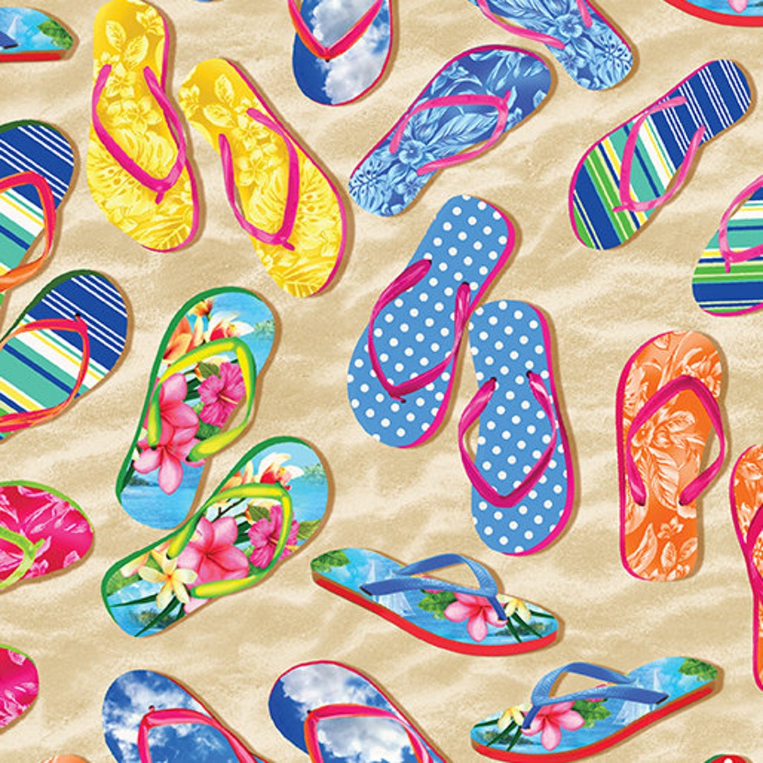 Flip Flop Fabric / 100% Quilting Cotton Fabric / Sandy Flip Flops Sand ...