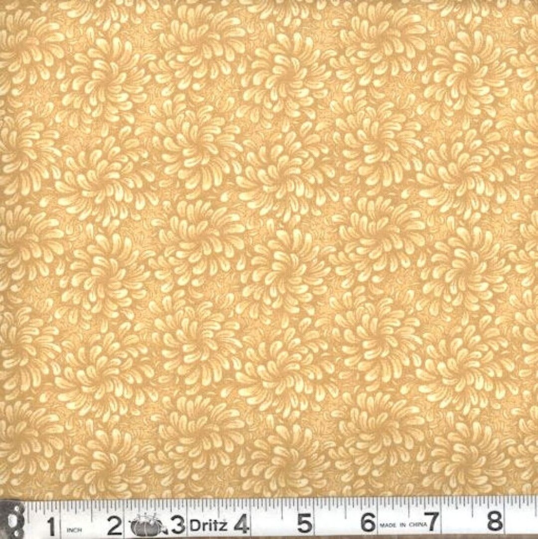 Beige Floral Cotton Fabric, Petal Flow Tonal Camel Color Print, by MDG ...