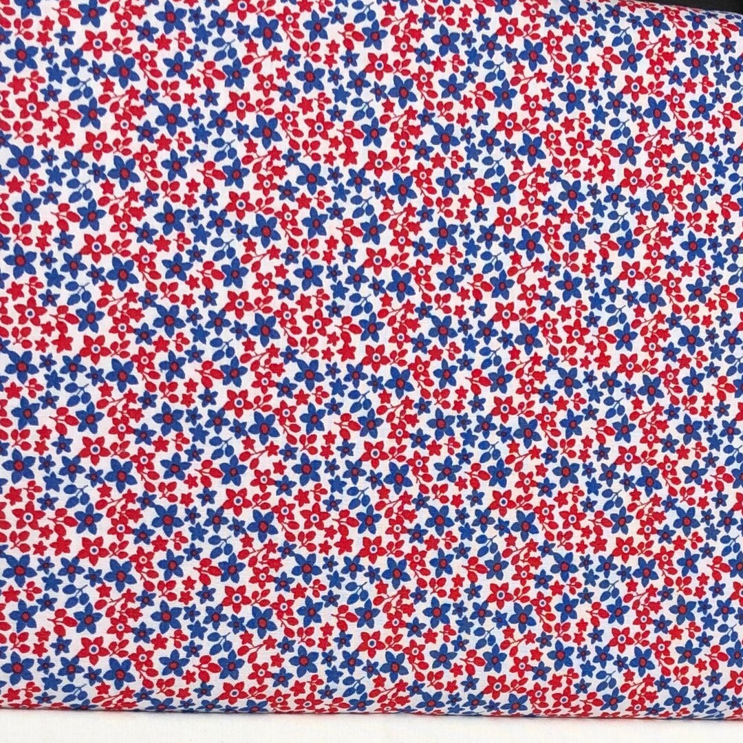 Patriotic Floral Fabric / 100% Quilter Cotton Fabric / Mini Red and ...