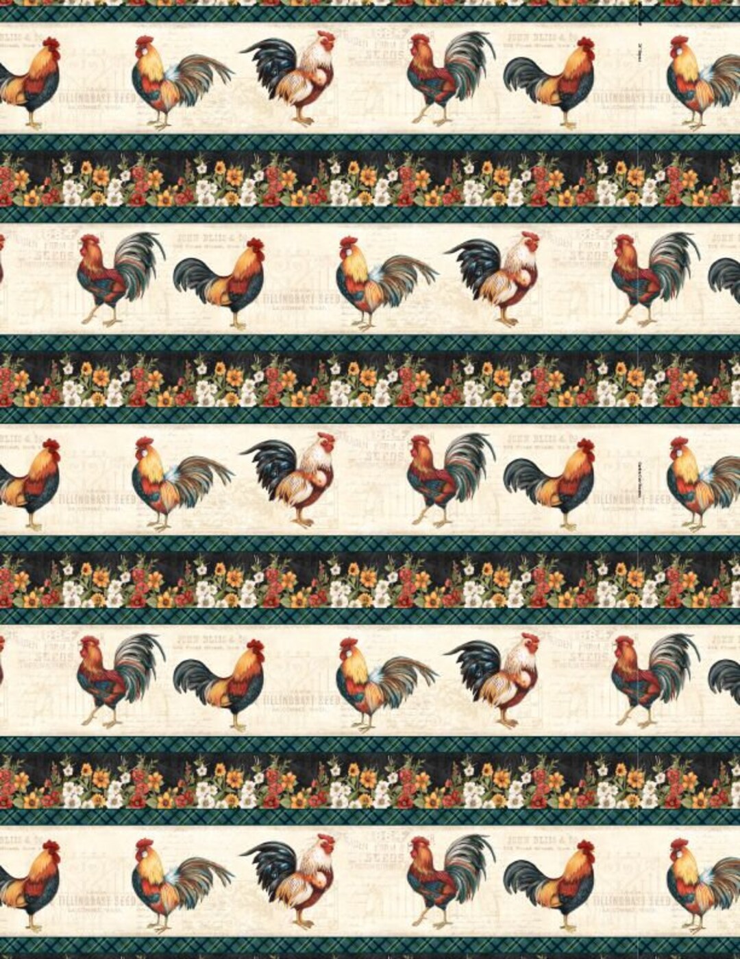 Rooster Fabric / 100% Quilter Cotton Fabric / Garden Gate Repeating ...