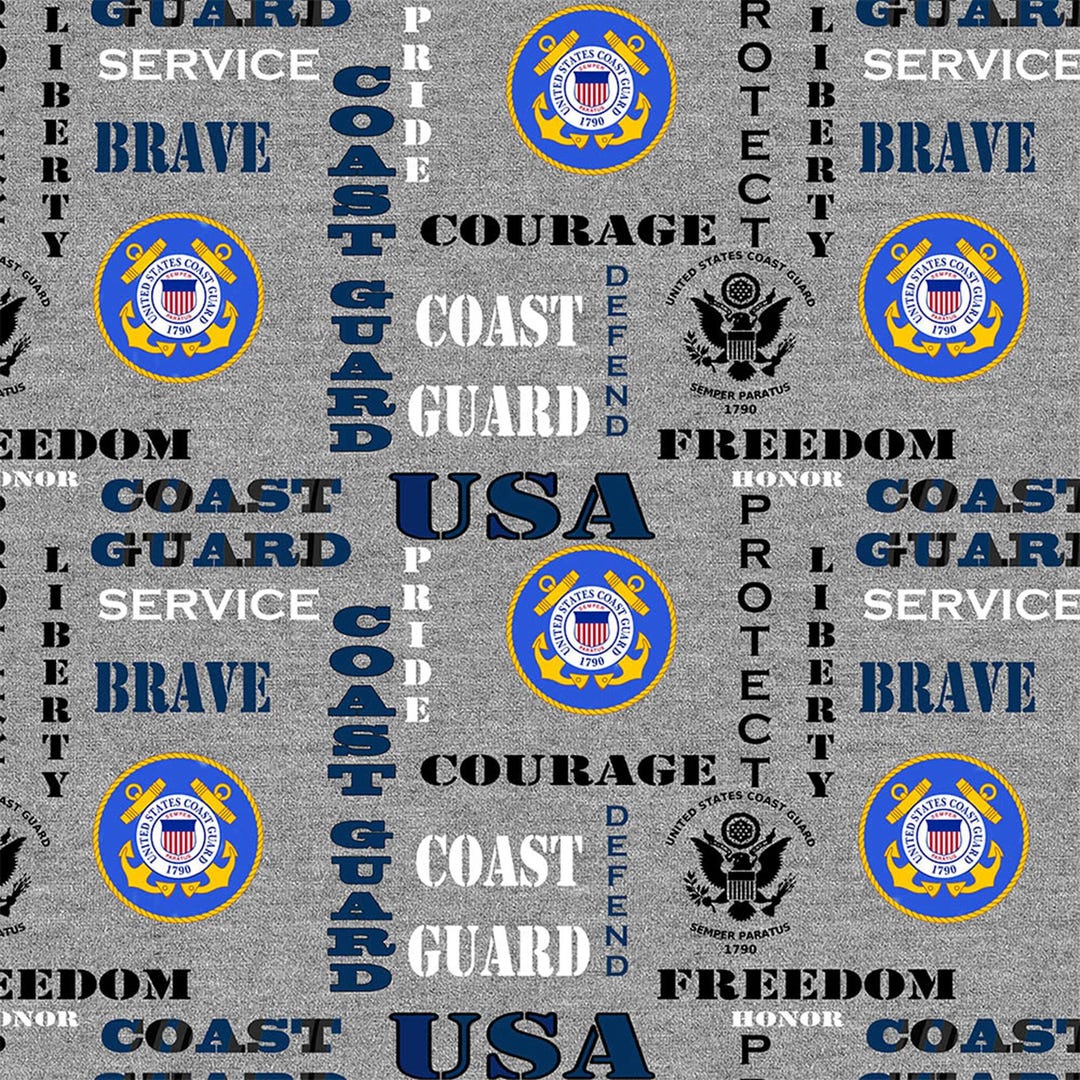 Coast Guard Fabric / 100% Quilting Cotton / Patriotic Heather Grey ...