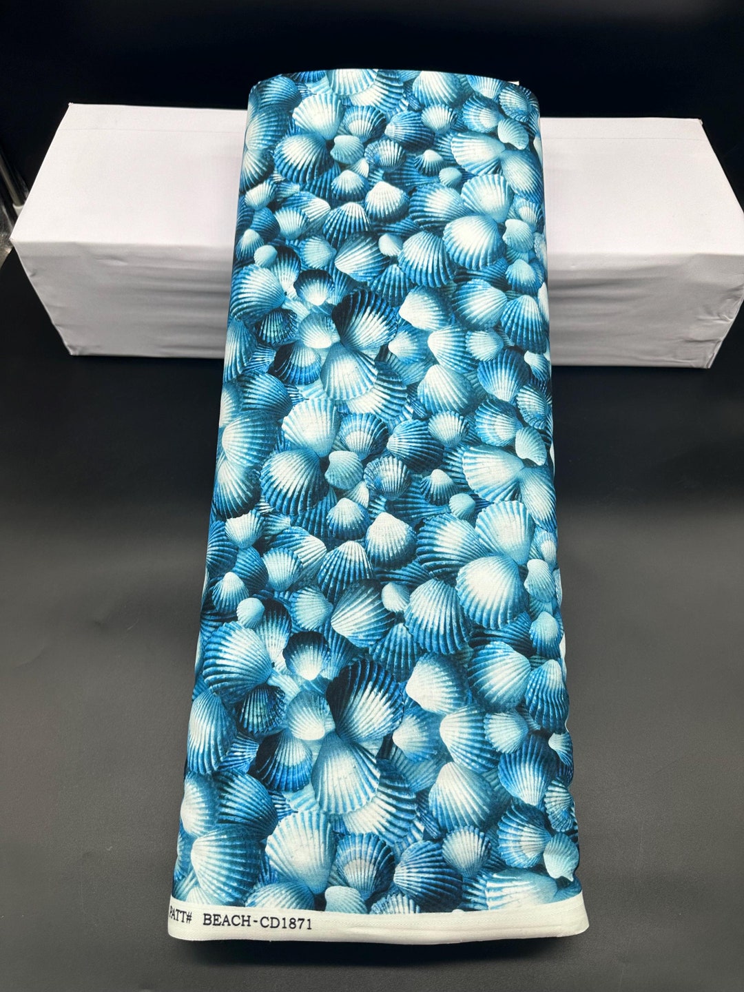 Blue Sea Shells Quilters Cotton Fabric, Beach Print, Packed Blue ...